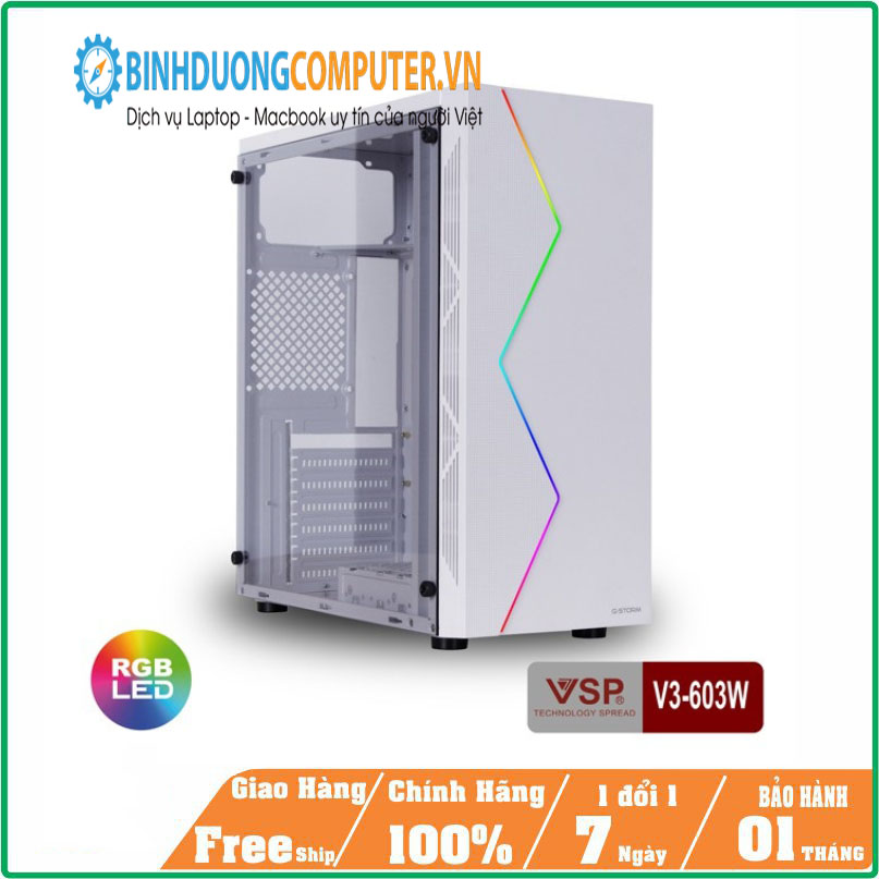 Vỏ Máy Tính VSP V3-603P - Màu Hồng - Đen - Trắng - LED RGB